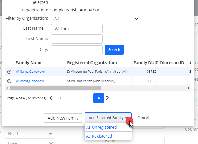 Create/add a new family record – ParishSoft