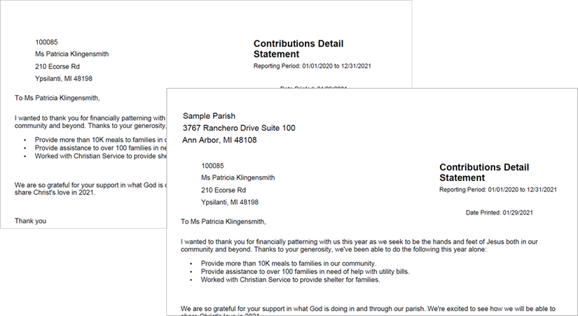 PSFS Offering | Donor Reports - Statements: EOY | How to configure your ...