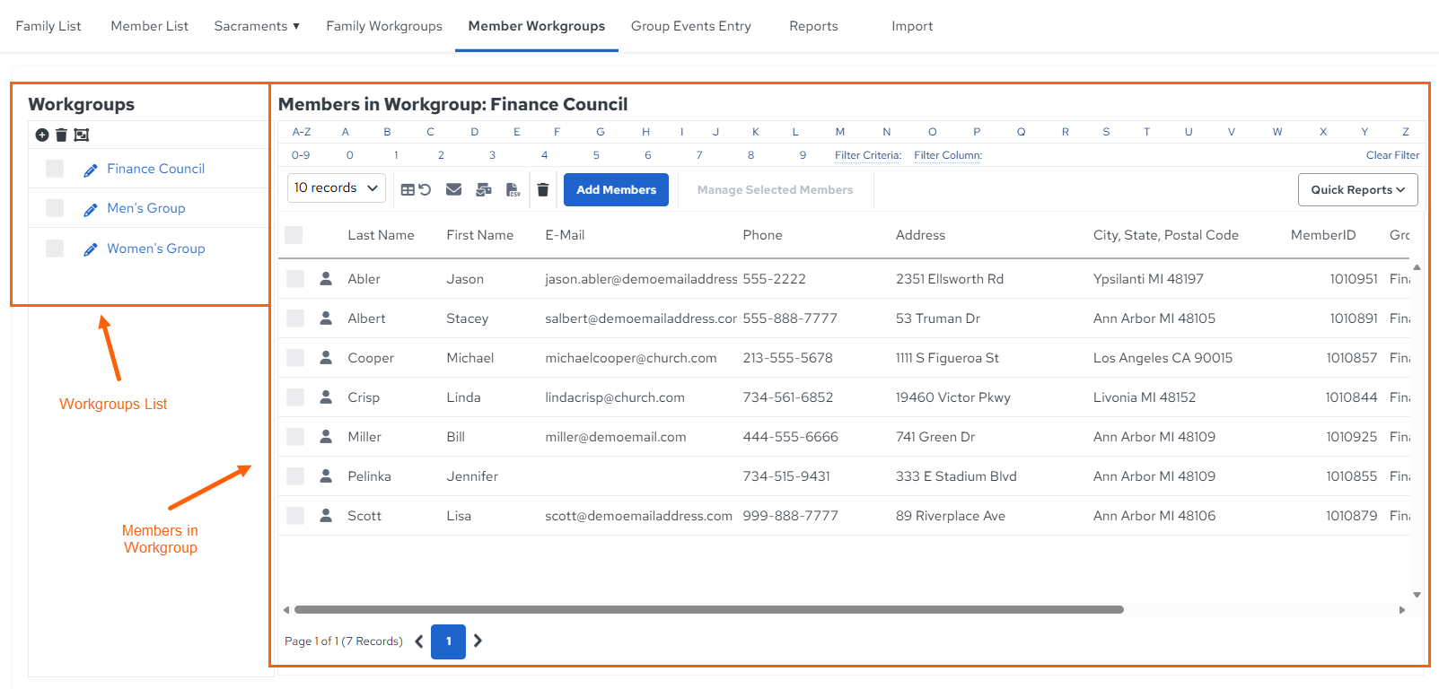 About the Member Workgroups Page – ParishSoft